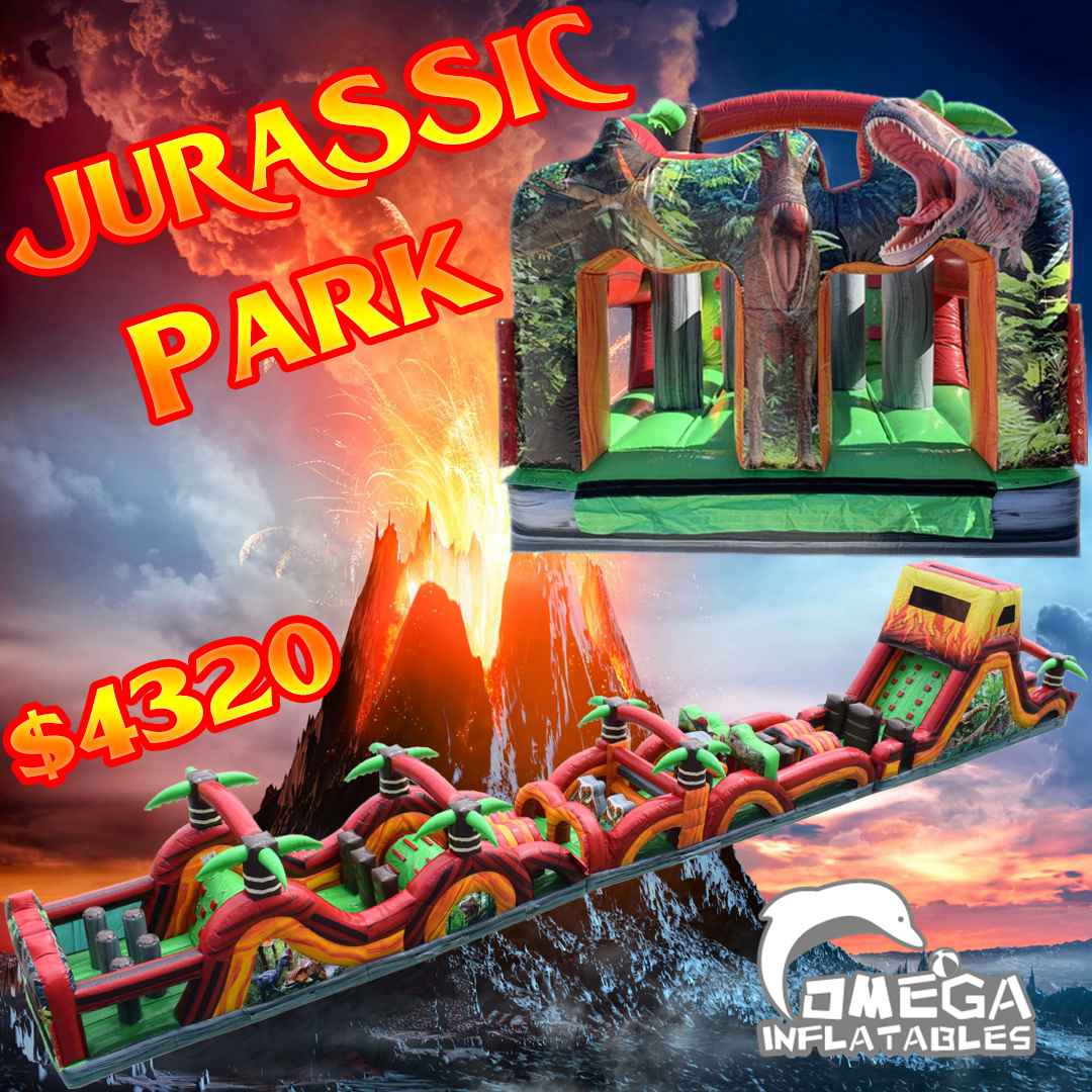100FT Jurassic Park Inflatable Obstacle Course – Omega Inflatables Factory