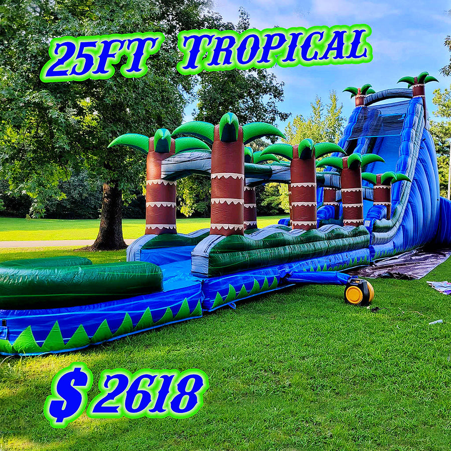 Feedback-25FT Tropical Rush Splash Big Water Slide | Omega Inflatables ...