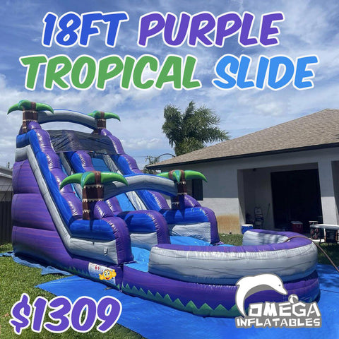 Commercial Inflatable 18FT Purple Tropical Wet Dry Slide – Omega ...
