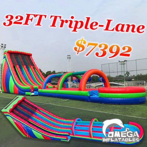 32FT Triple-Lane Giant Inflatable Water Slide – Omega Inflatables Factory