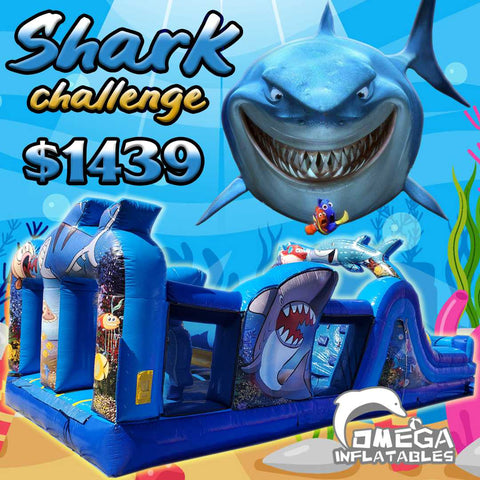 33FT Shark Challenge Inflatable Obstacle Course – Omega Inflatables Factory