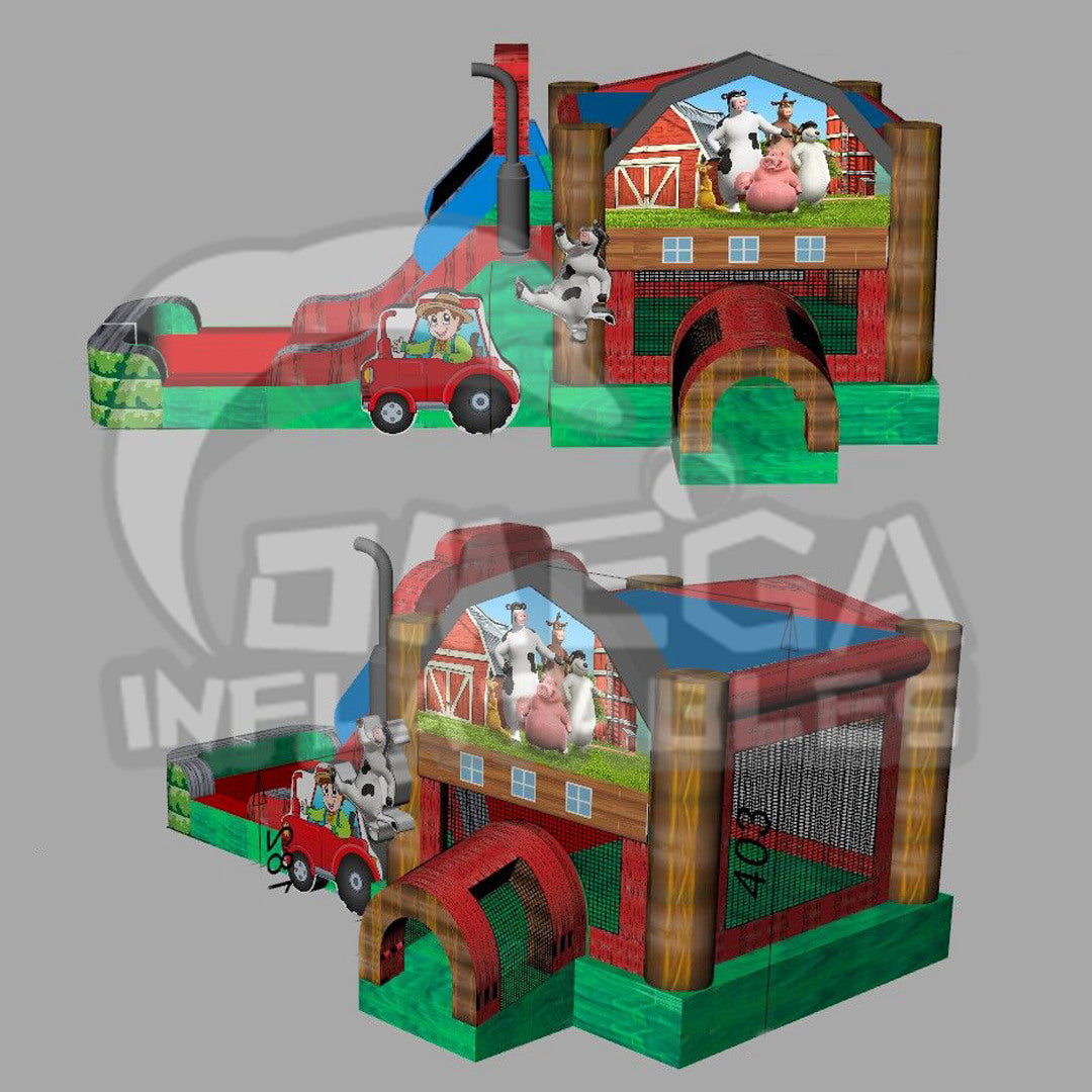 Design of Inflatable Farm Bounce House with Water Slide – Omega ...