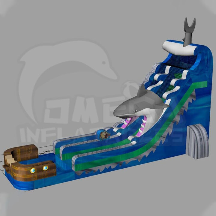 25FT Ship Wreck Shark Attack Commercial Inflatable Water Slide | Omega ...