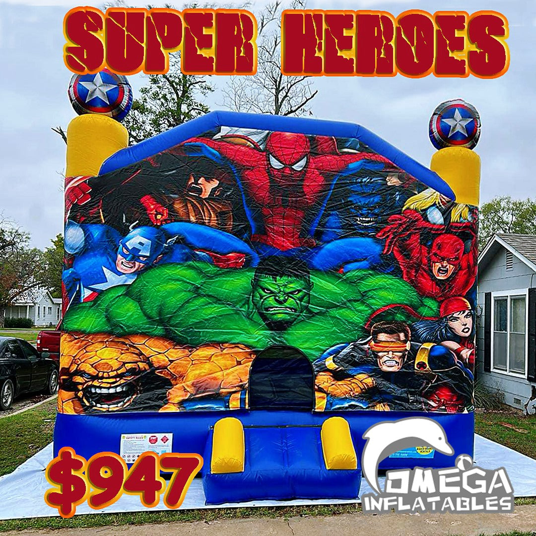 Super Heroes Themed Bounce House – Omega Inflatables Factory