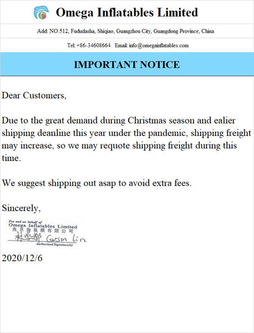 Important Notice of Shipping Freight – Omega Inflatables Factory