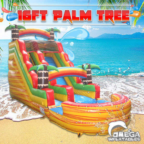 Omega Inflatables Factory - 16FT Rainbow Palm Tree Wet Dry Slide