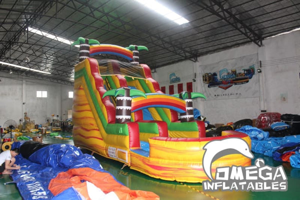 Omega Inflatables Factory - 16FT Rainbow Palm Tree Wet Dry Slide
