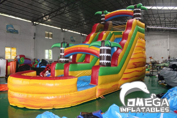 Omega Inflatables Factory - 16FT Rainbow Palm Tree Wet Dry Slide