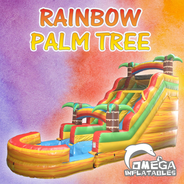 Omega Inflatables Factory - 16FT Rainbow Palm Tree Wet Dry Slide
